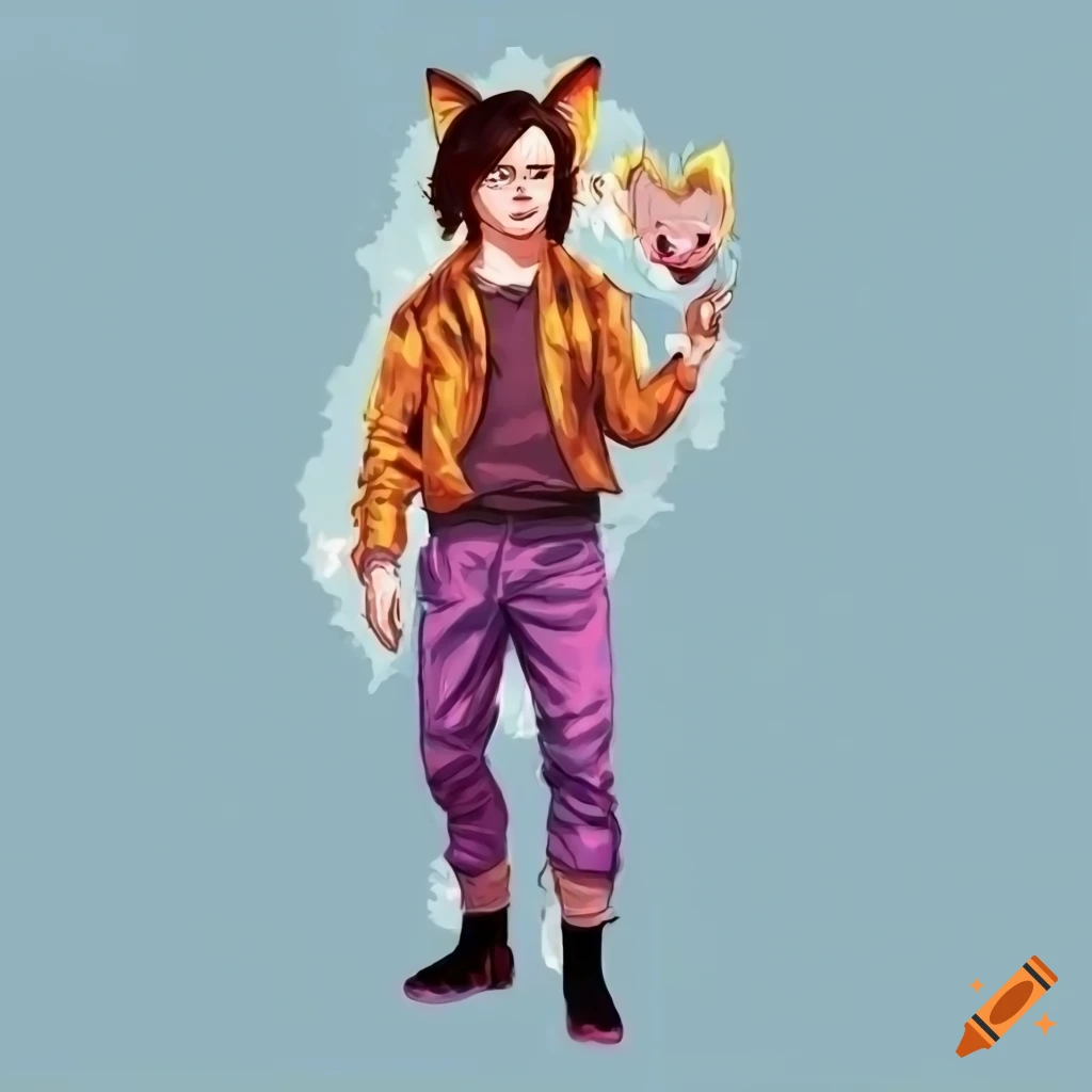 Steve harrington cosplay with cat ears and fluffy cat tail on Craiyon