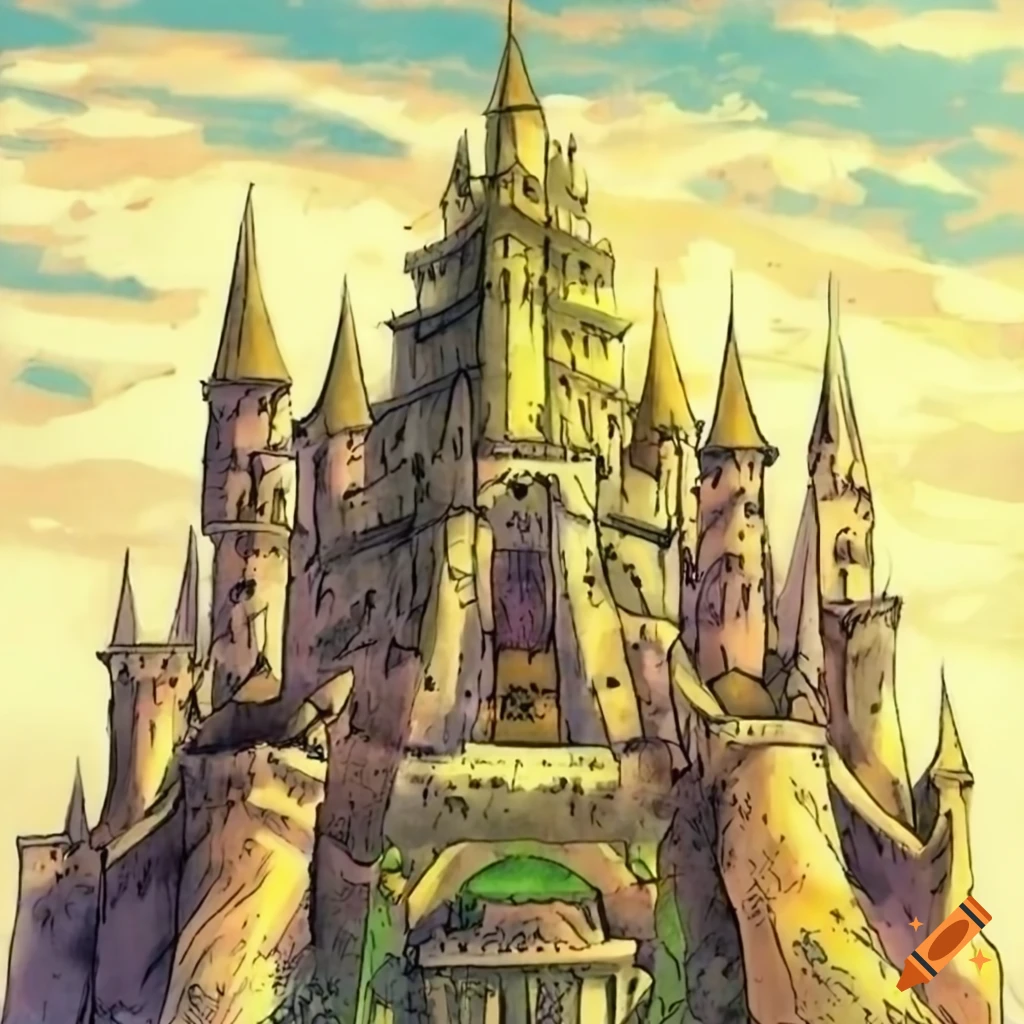 Manga-style drawing of hyrule castle on Craiyon