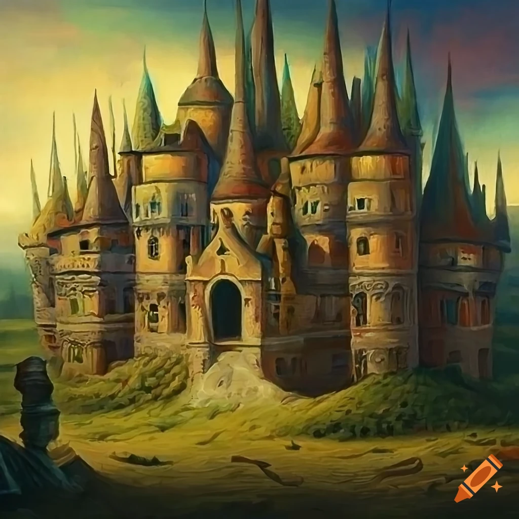 Detailed oil painting of hyrule castle
