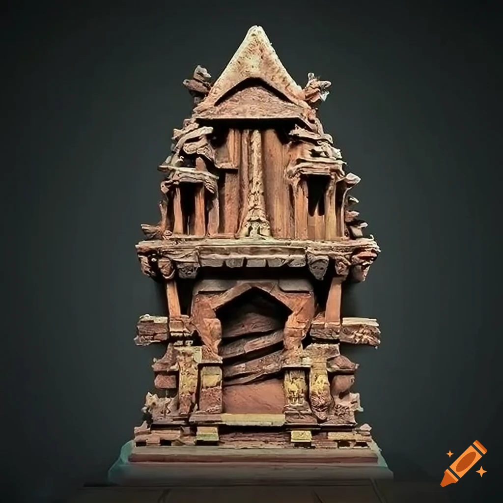 Dungeon-style architectural sculpture with intricate carvings on Craiyon