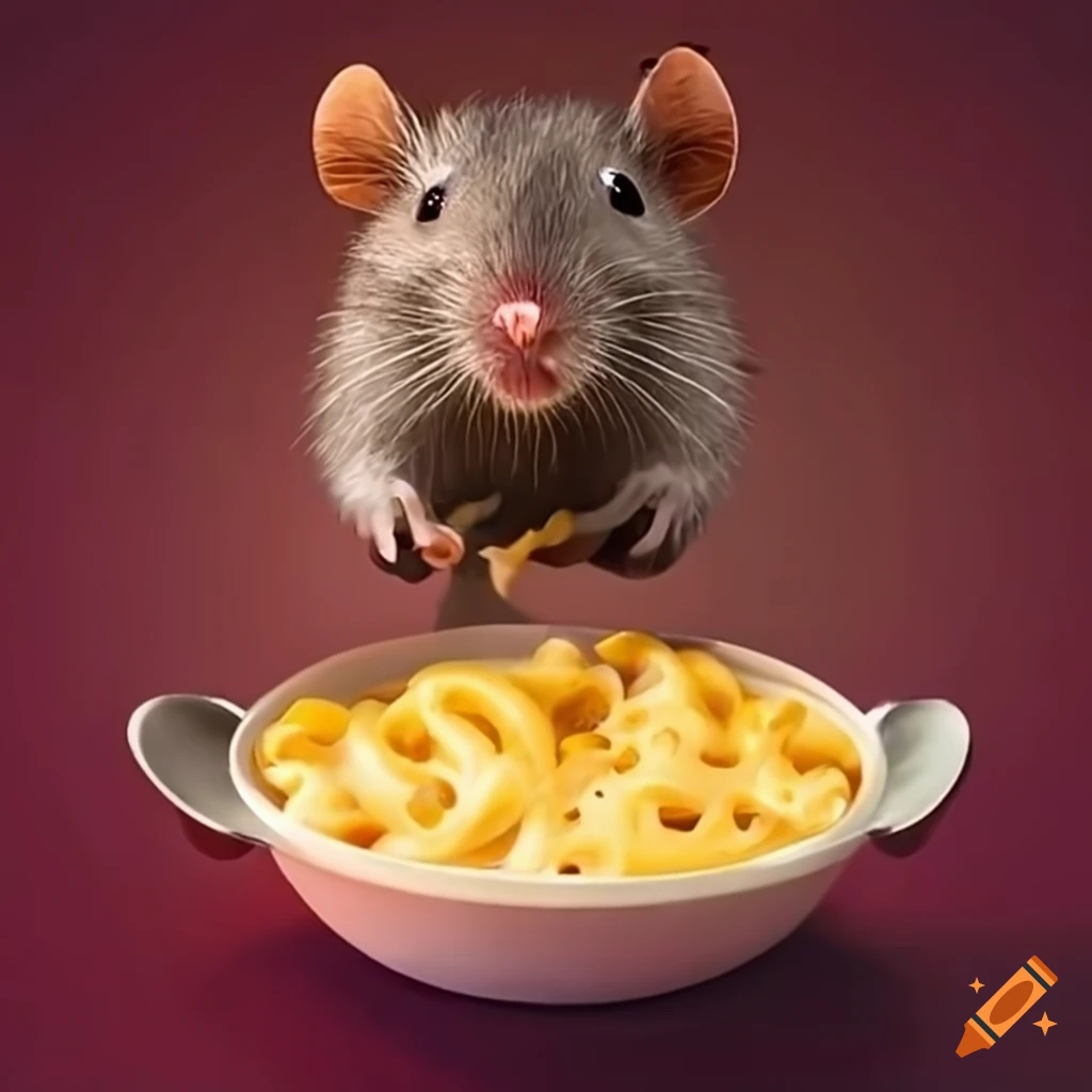 Cute rat enjoying macaroni and cheese on Craiyon