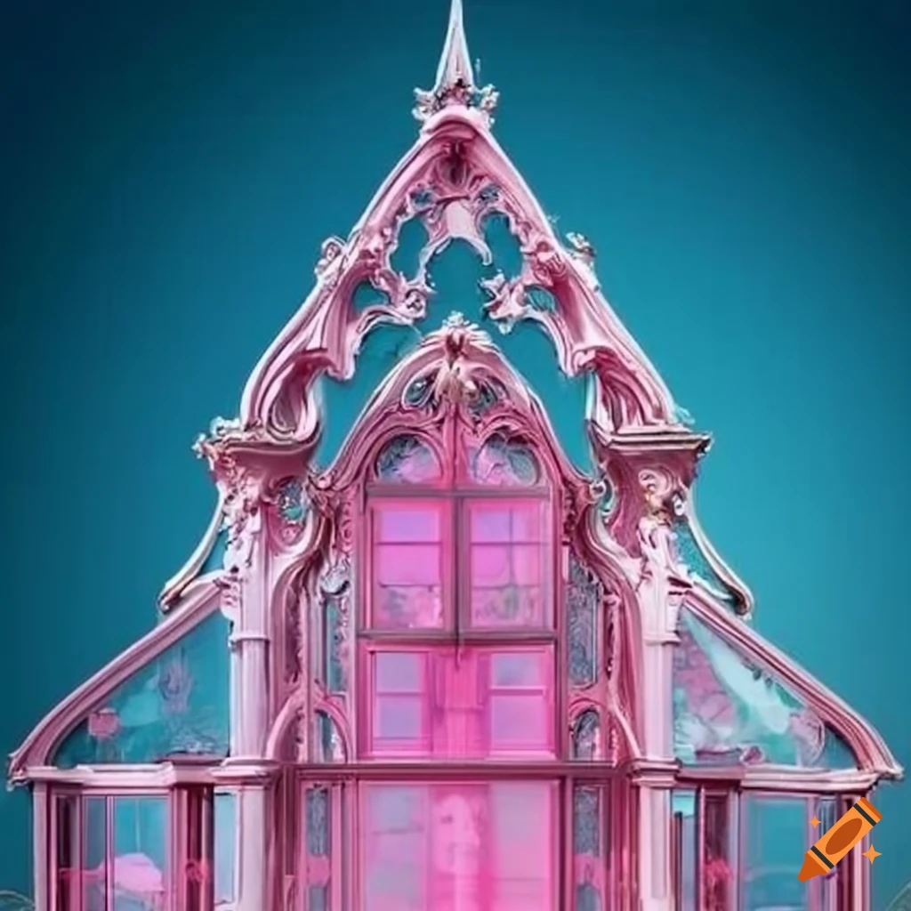 Pink rococo glass facade of a building