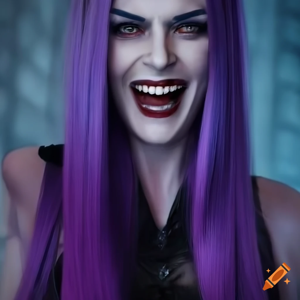 Portrait of a beautiful laughing vampire woman on Craiyon