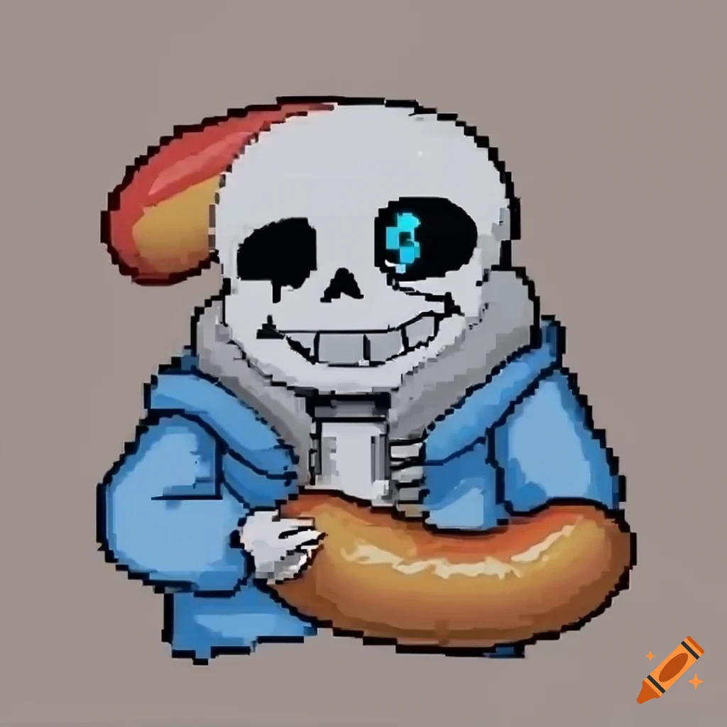 Cartoon of sans from undertale holding a hotdog on Craiyon