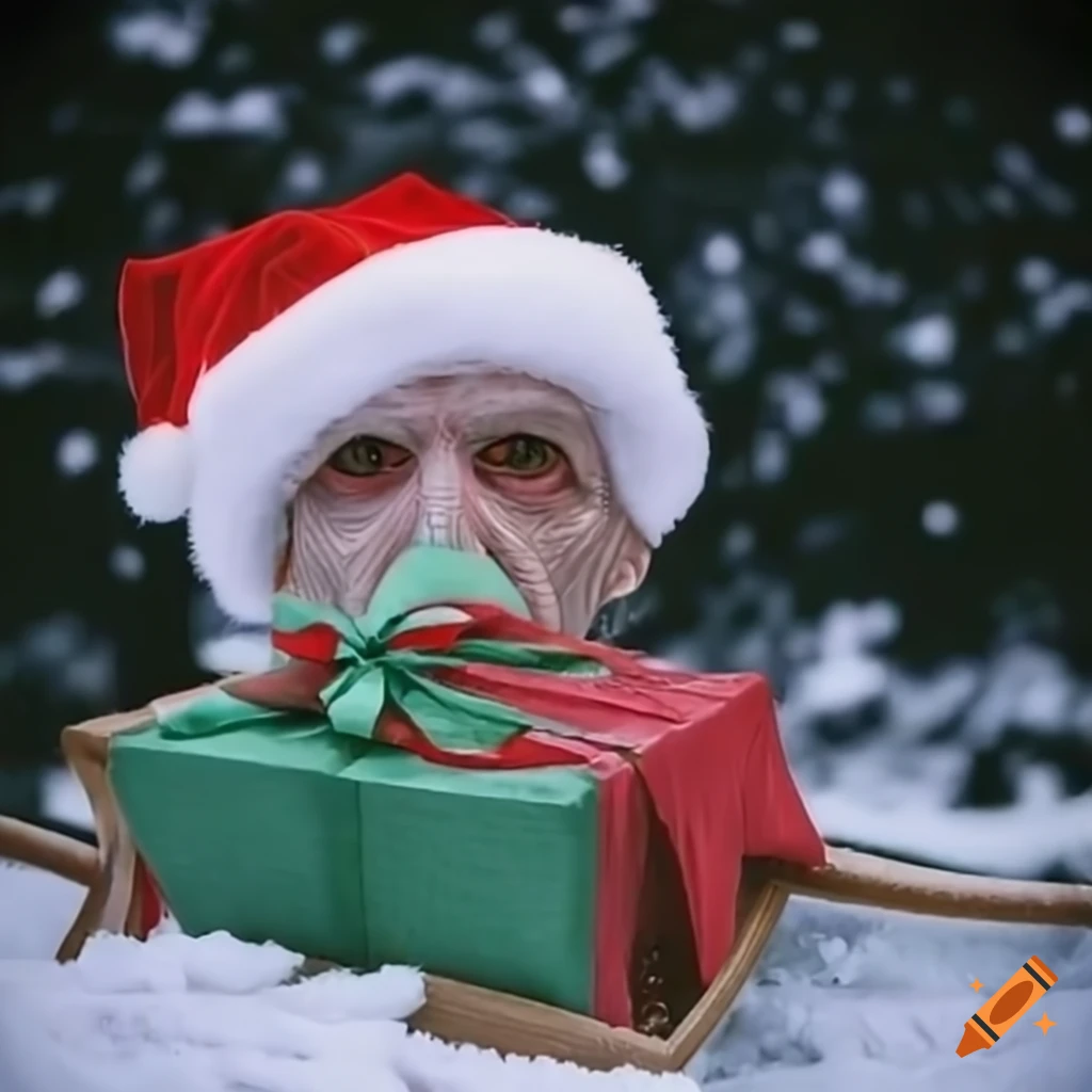 Voldemort in santa's hat in a snowy sleigh on Craiyon