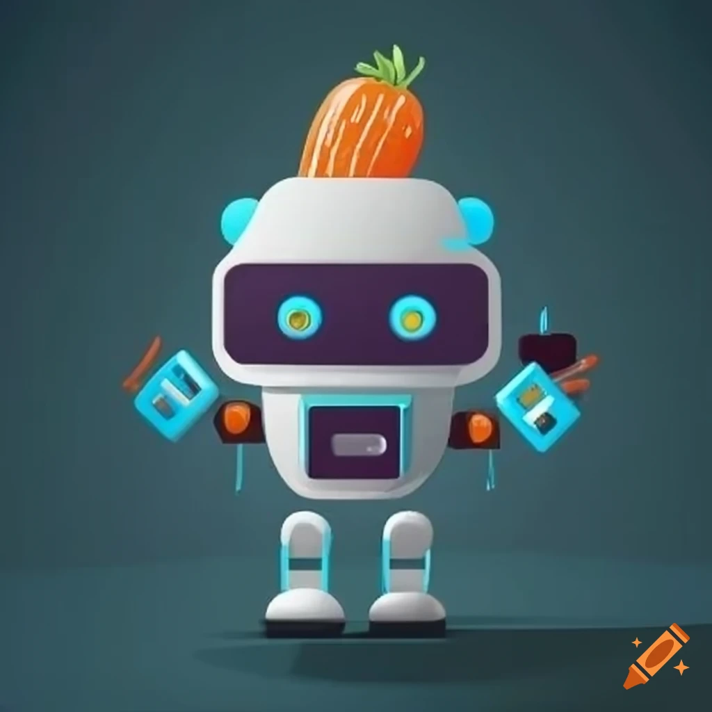 Logo with a robot holding a carrot on Craiyon