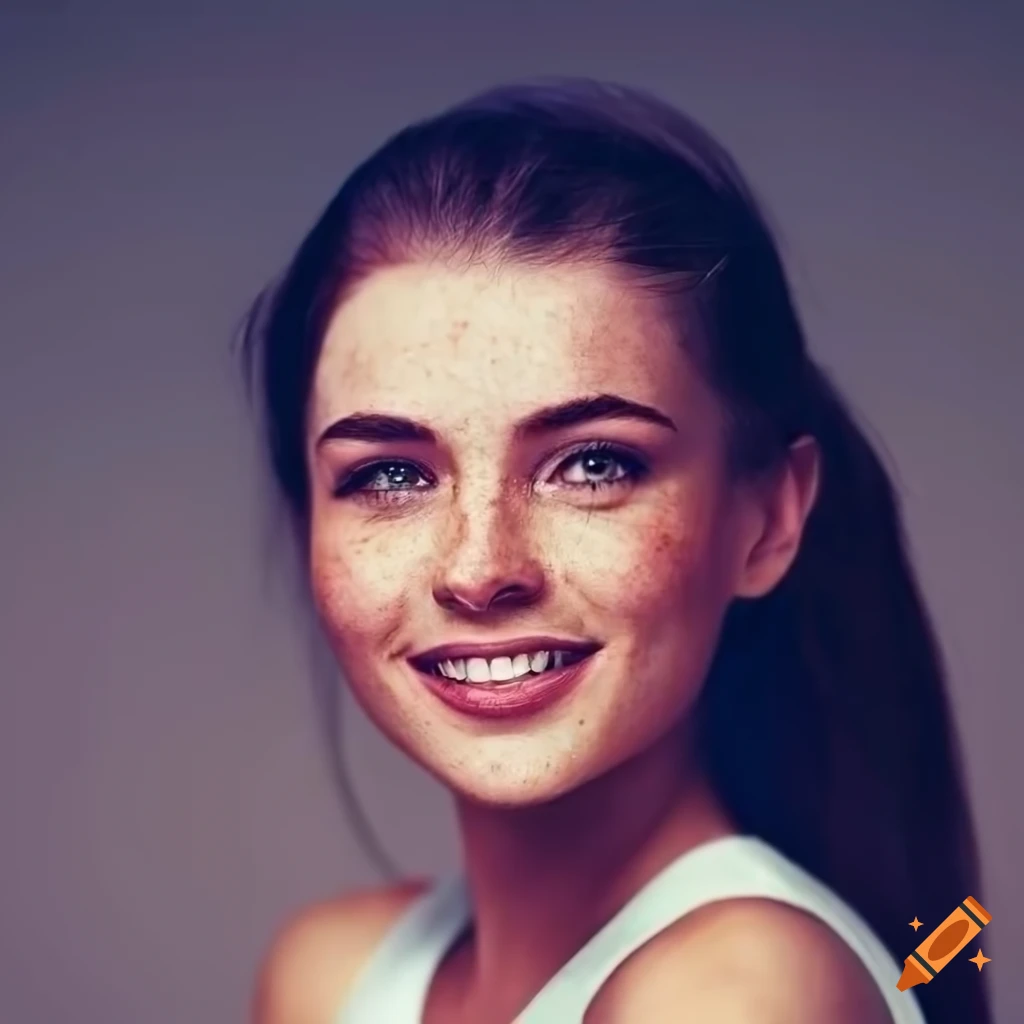 Portrait Of A Young Woman With Freckles And Dark Hair On Craiyon