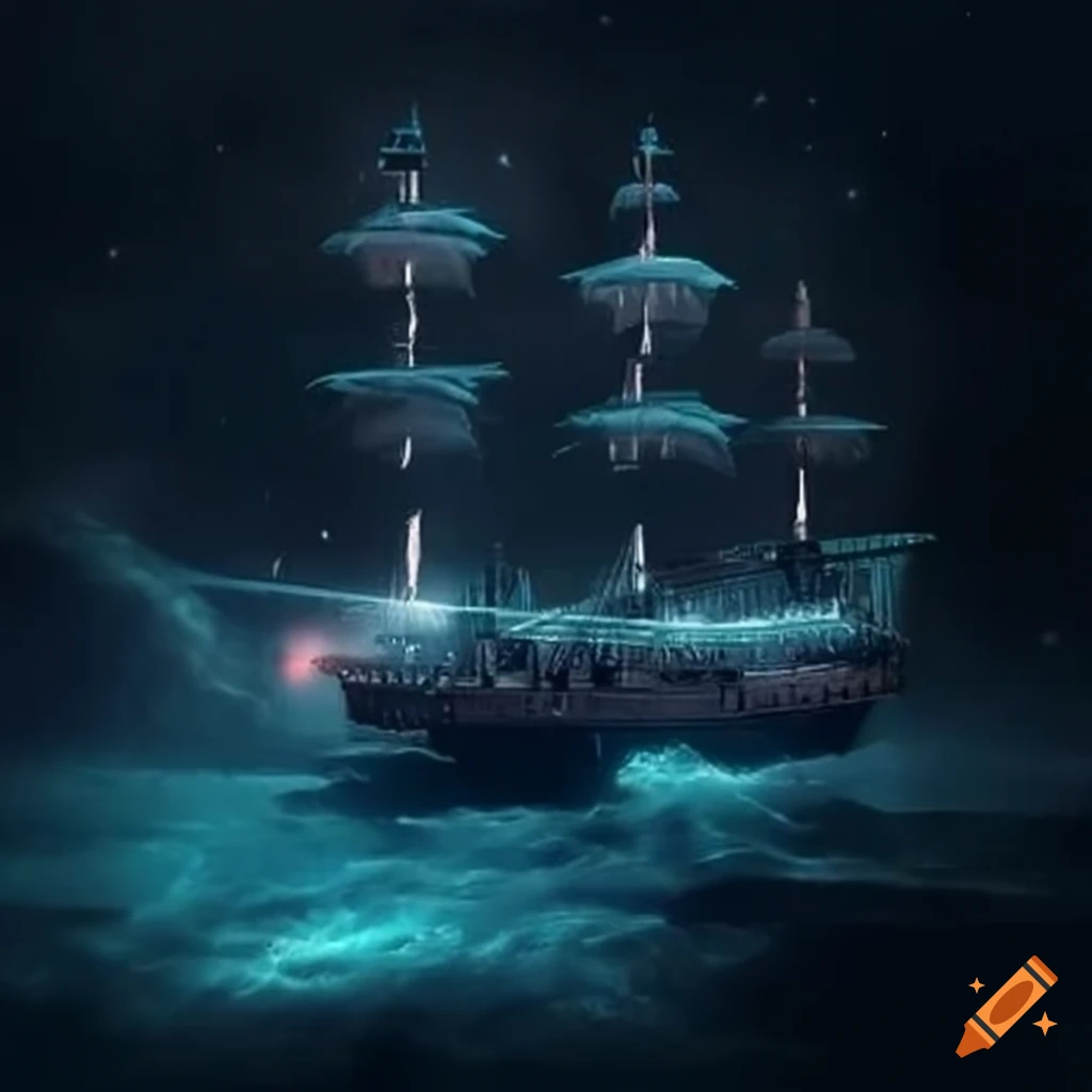 Ghostly pirate ship in space on Craiyon