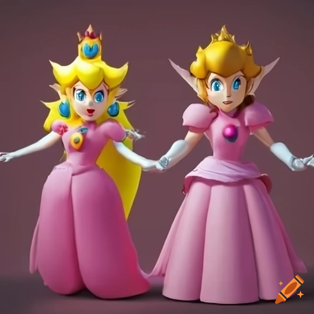 Princess Peach And Link Posing In Pink Ballgowns On Craiyon