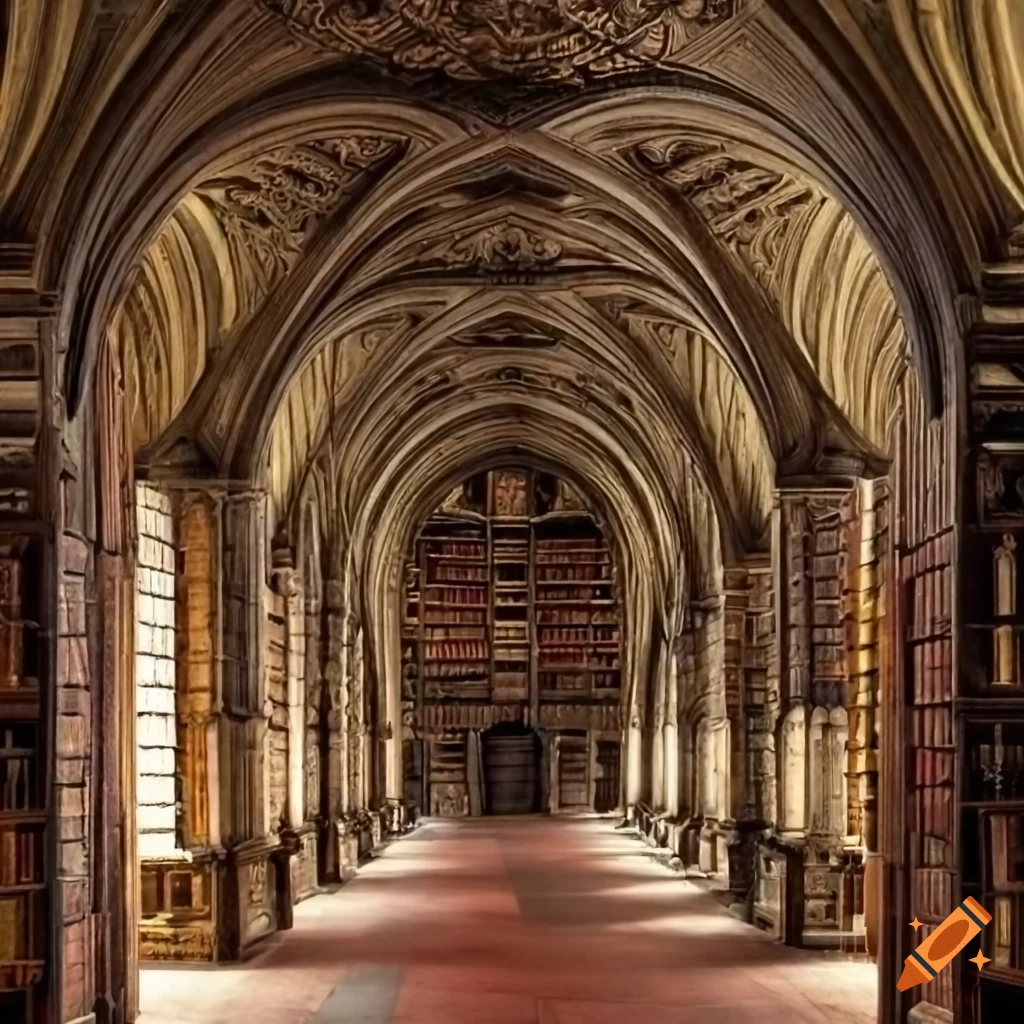 Image of an ancient library with intricate details on Craiyon