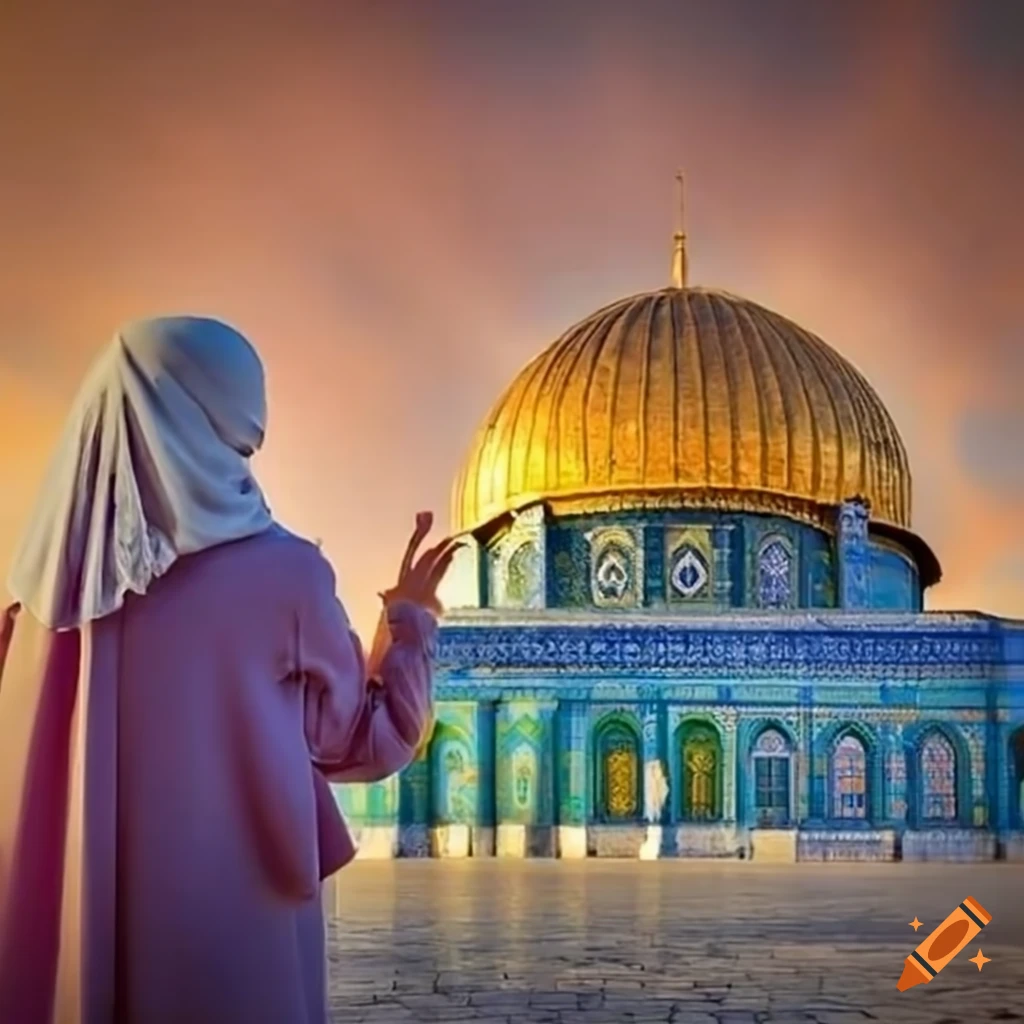 Girl standing in front of al aqsa mosque on Craiyon