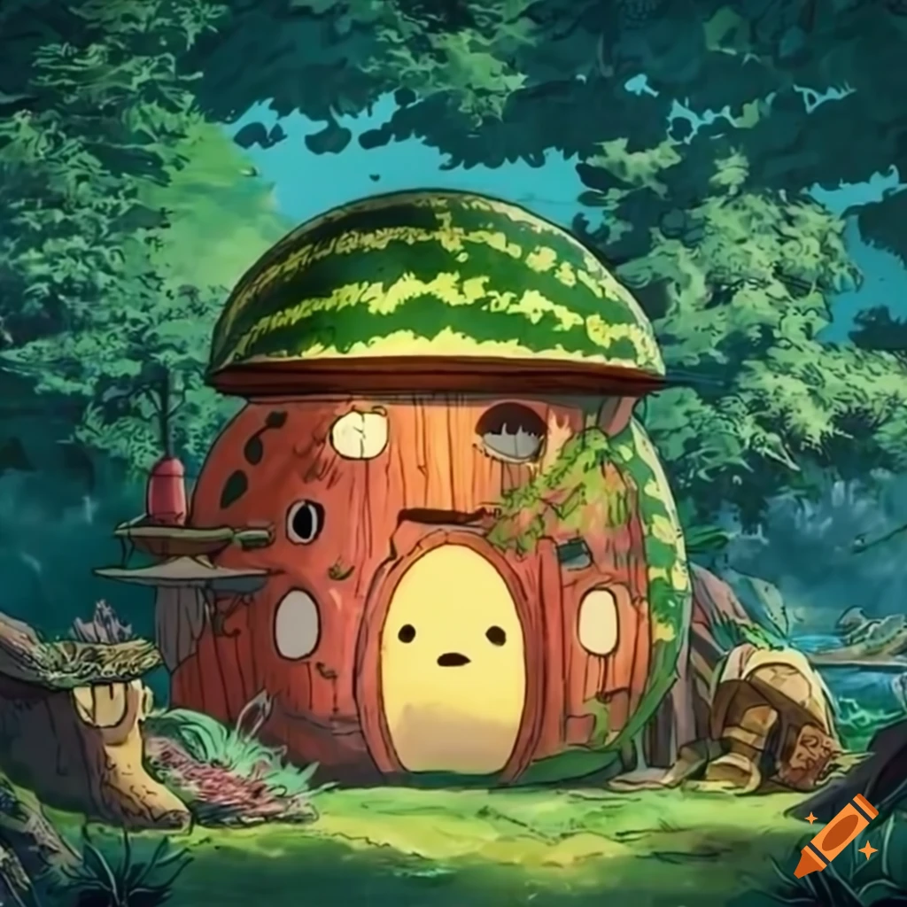 Studio ghibli-inspired watermelon house on Craiyon