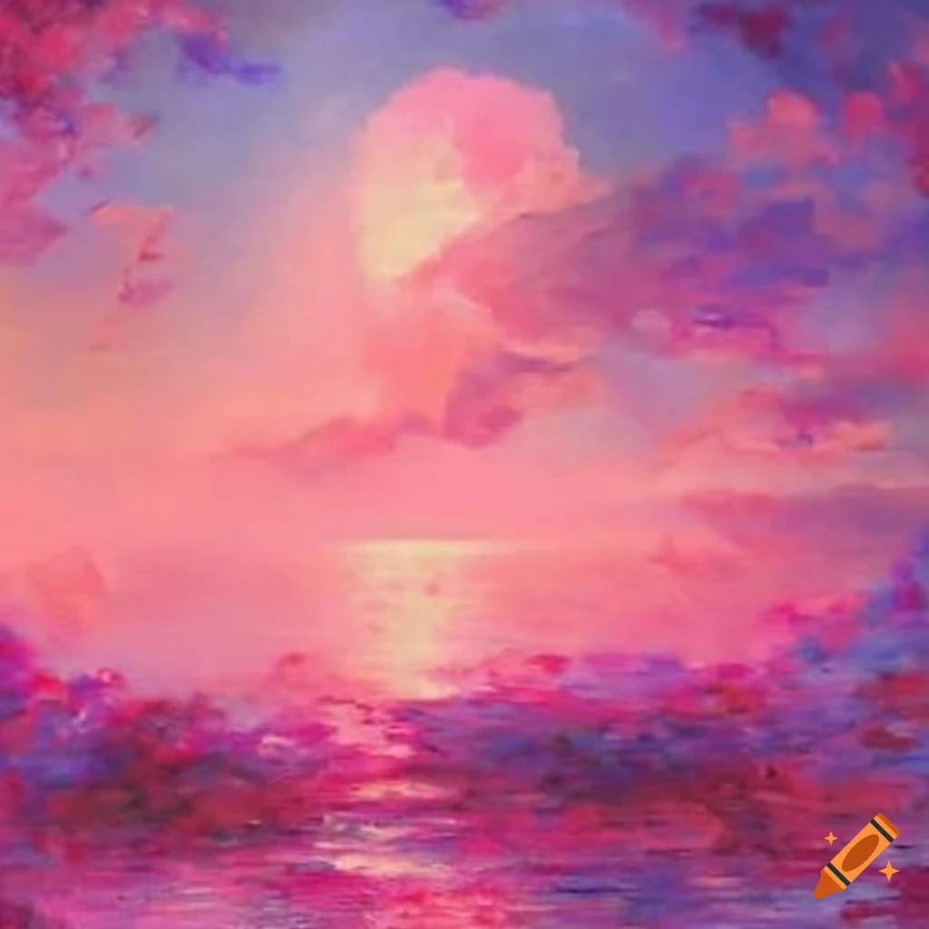 Monet-inspired painting of a beautiful pink sky on Craiyon