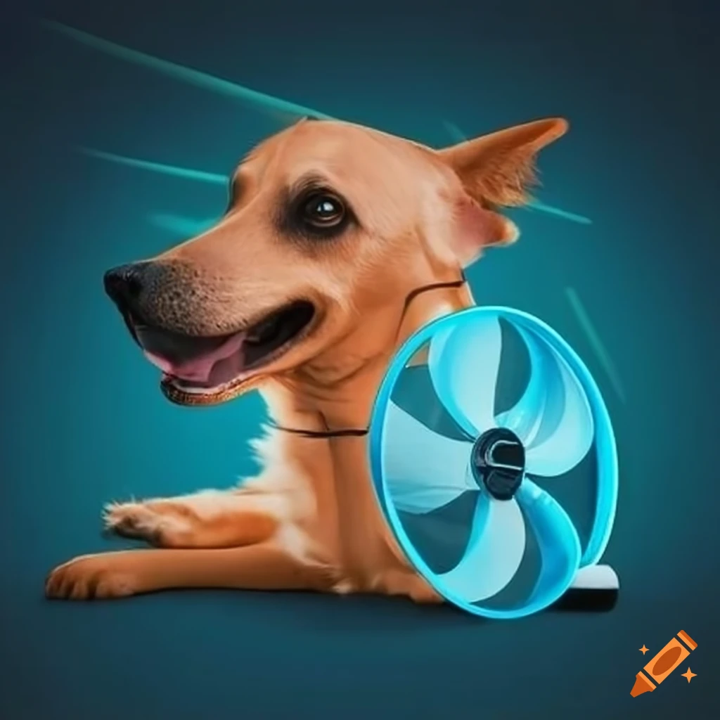 Dog sitting next to electrical fan on Craiyon
