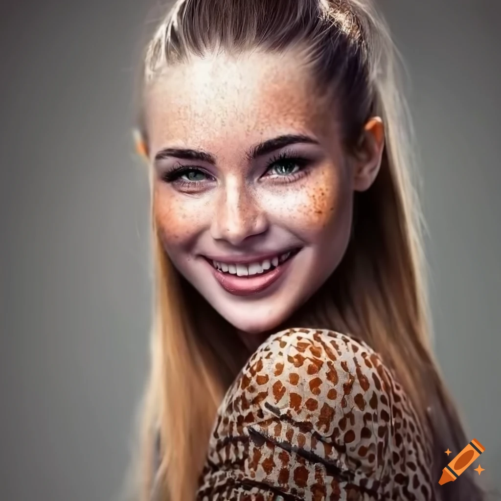 Portrait of a smiling woman with freckles