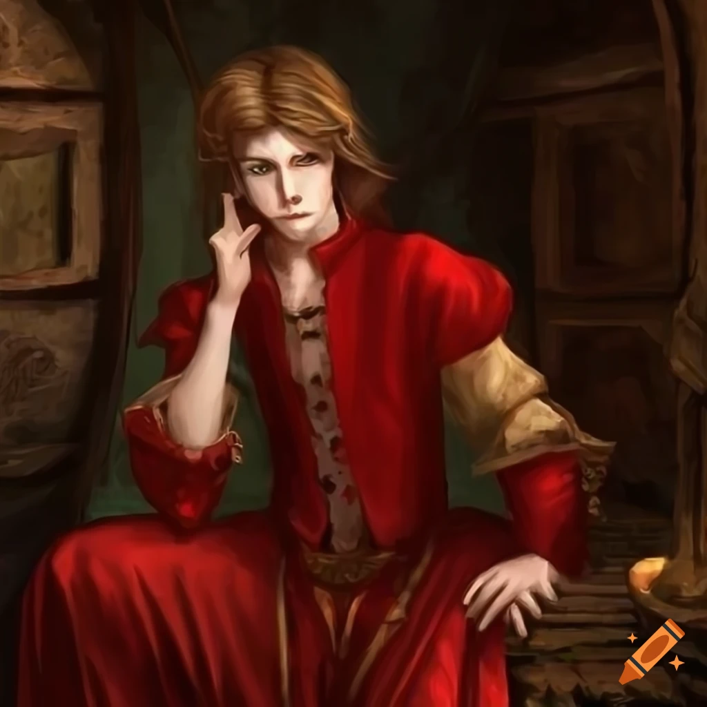 Fantasy art of a young man in red renaissance clothes on Craiyon