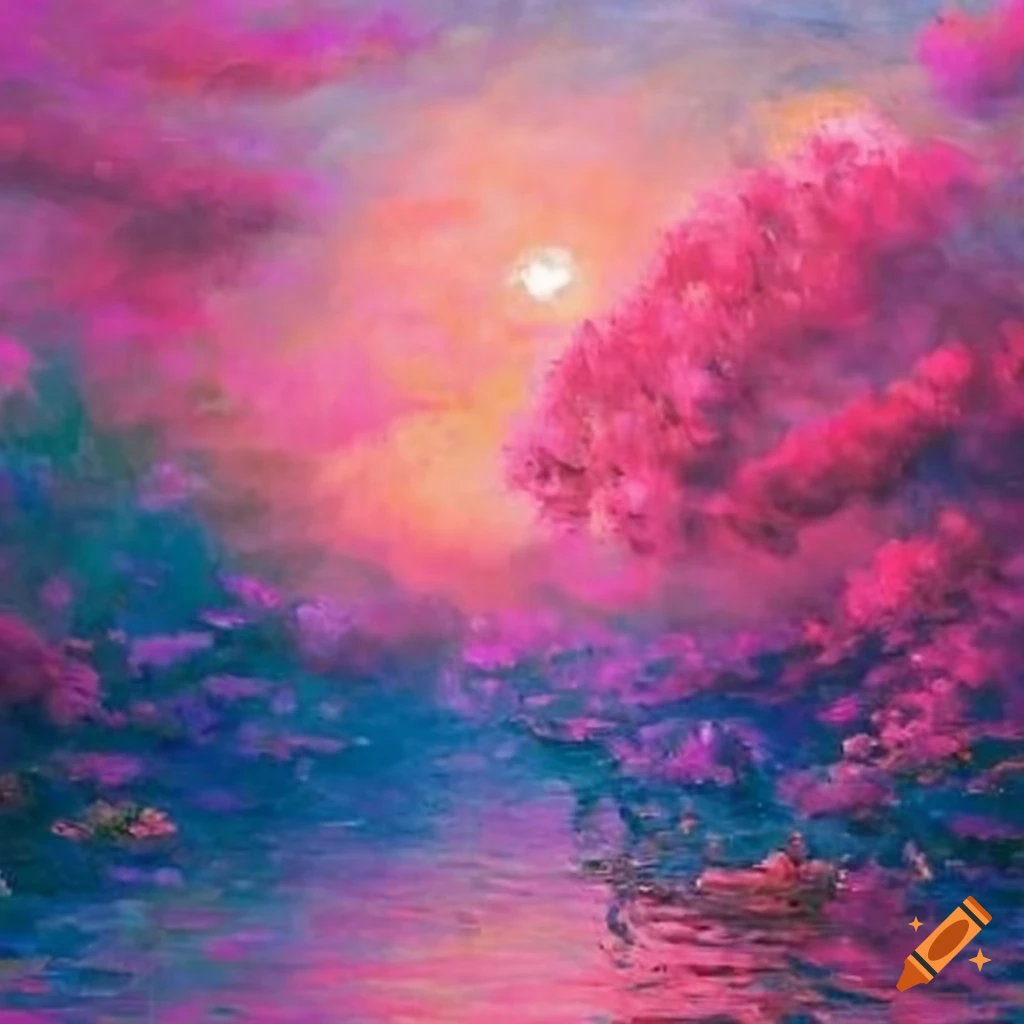 Monet-inspired painting of a pink sky paradise on Craiyon