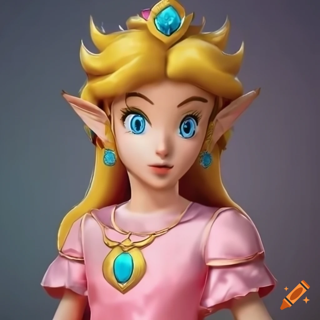 Link dressed in Princess Peach's pink silk ballgown on Craiyon