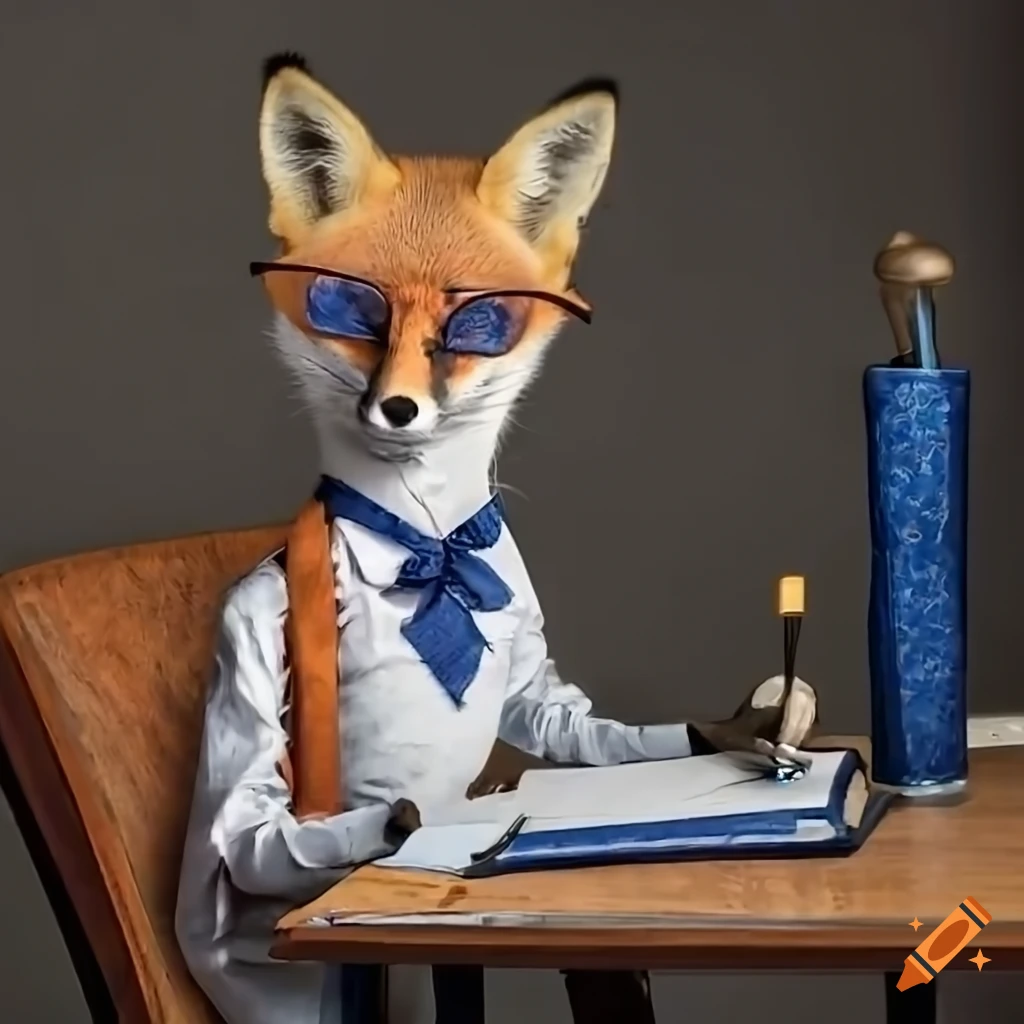 Wise fox writing in a diary on Craiyon
