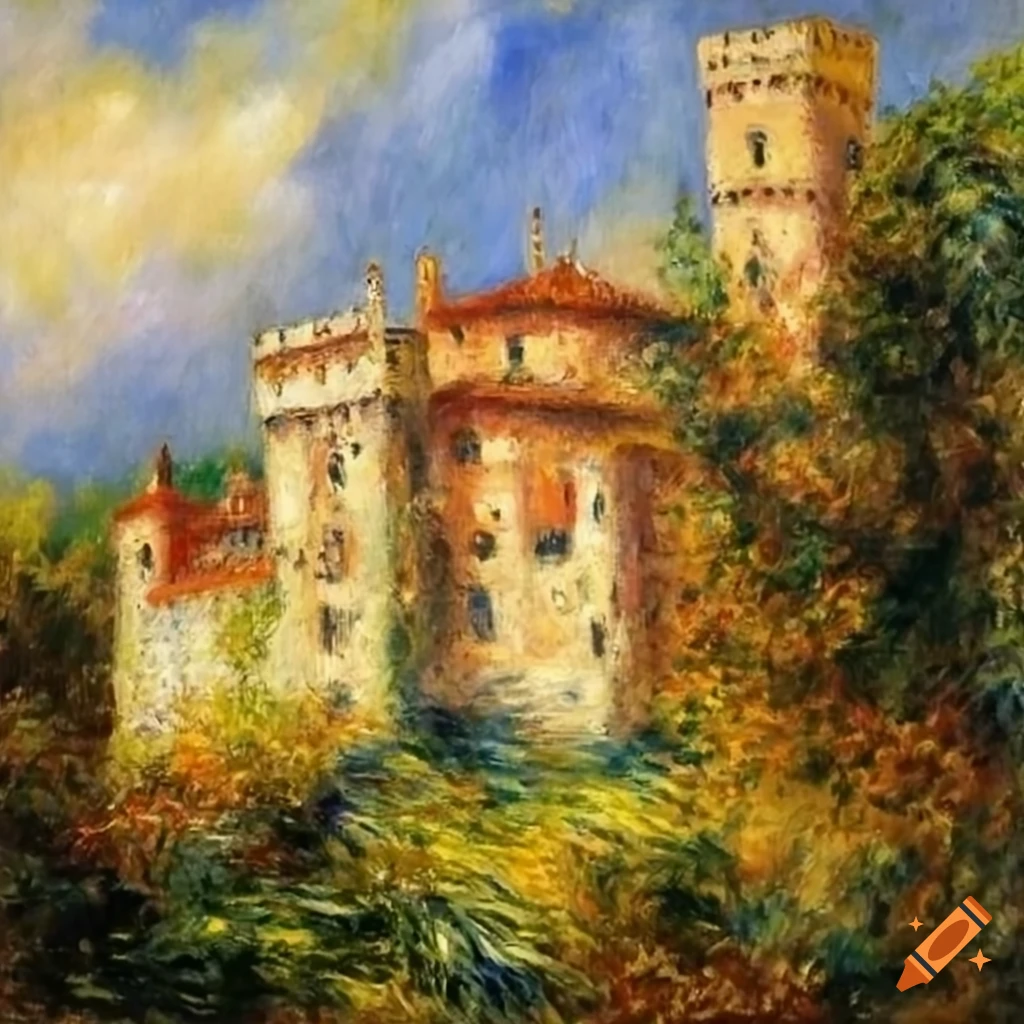 Italian castle in renoir style oil painting on Craiyon