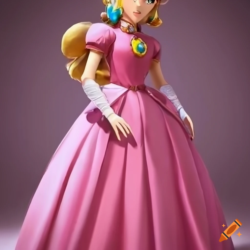 Link dressed as Princess Peach in a pink silk ballgown on Craiyon