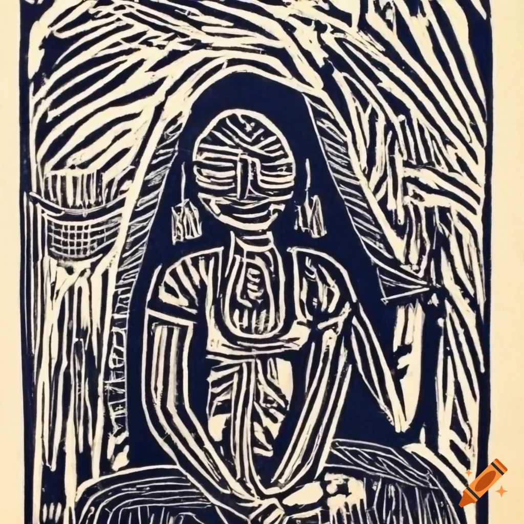 High contrast linocut of the loch ness monster on Craiyon