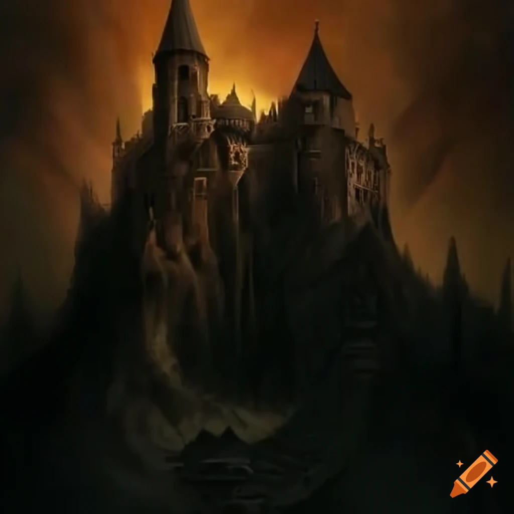 Sinister castle in a dark forest oil painting on Craiyon