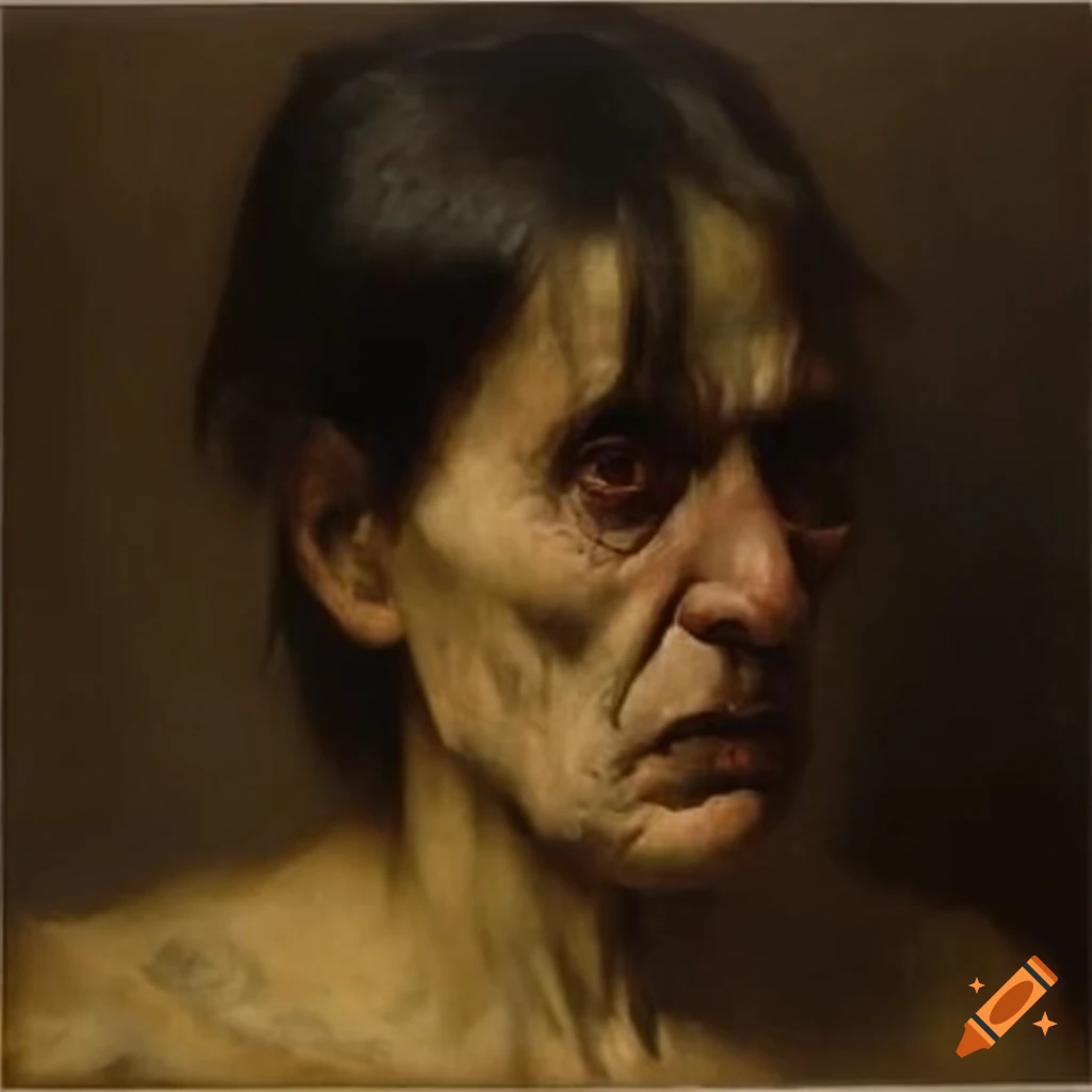 Dark painting of a sick man by frank duveneck on Craiyon