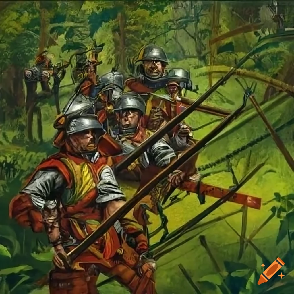 Historic soldiers marching through the brazilian jungle on Craiyon