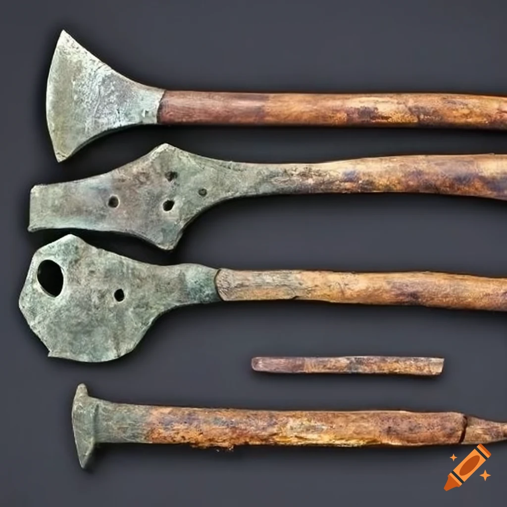 Ancient damaged and rusty bronze staff on Craiyon