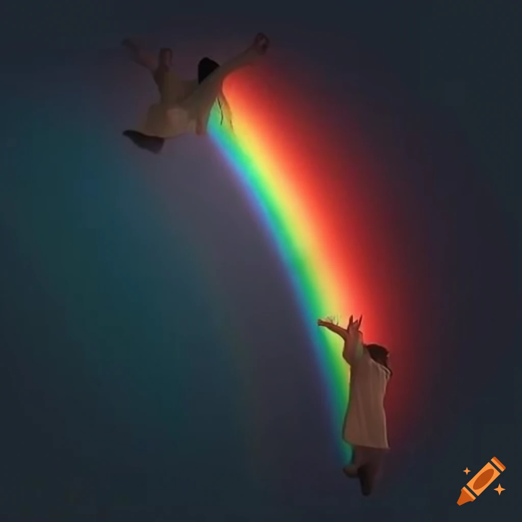 Artistic depiction of a rainbow with people on Craiyon