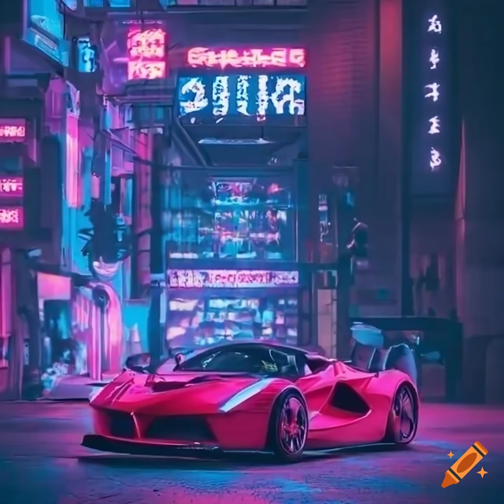 Neon artwork of a laferrari drifting in tokyo