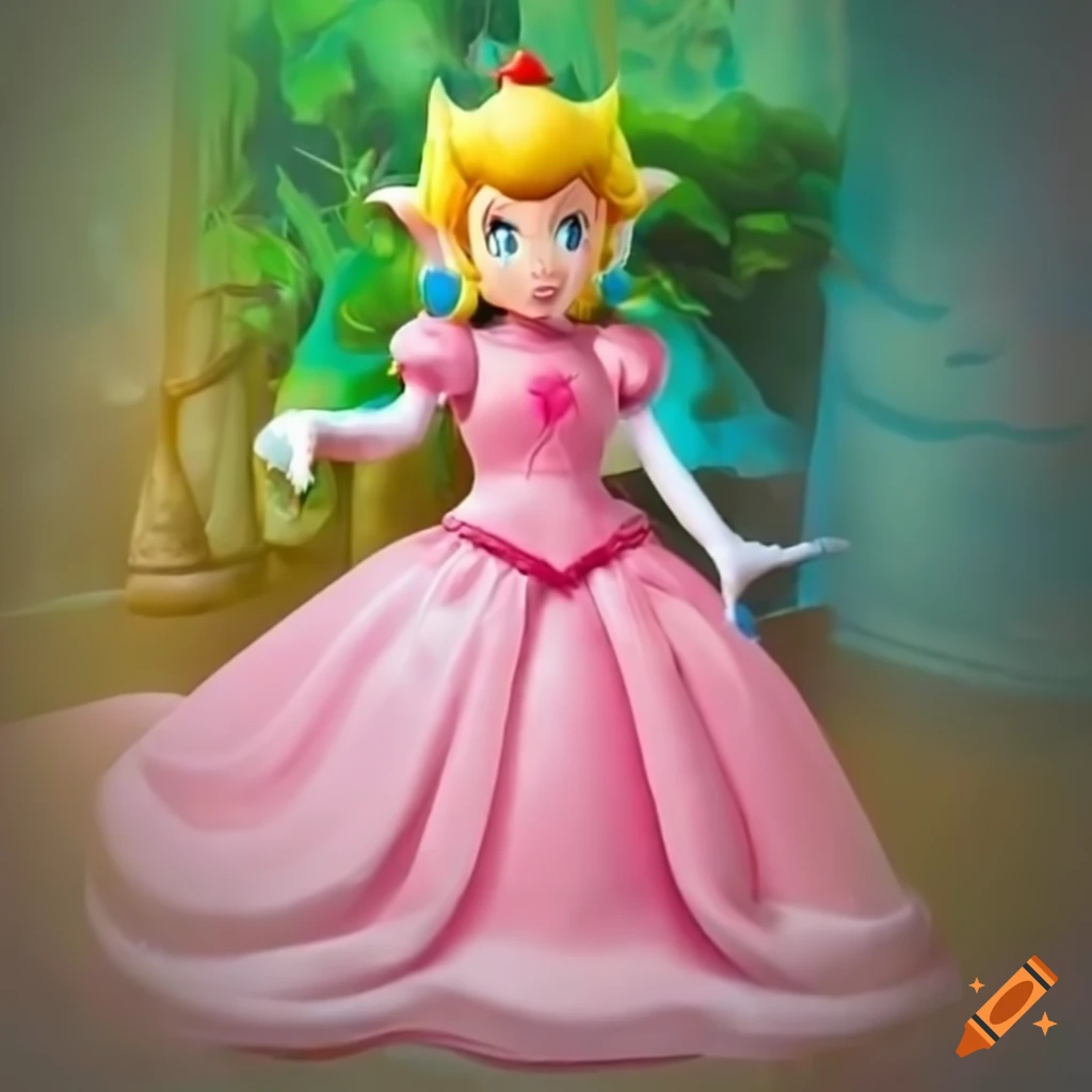 Princess peach and link posing together in ballgowns