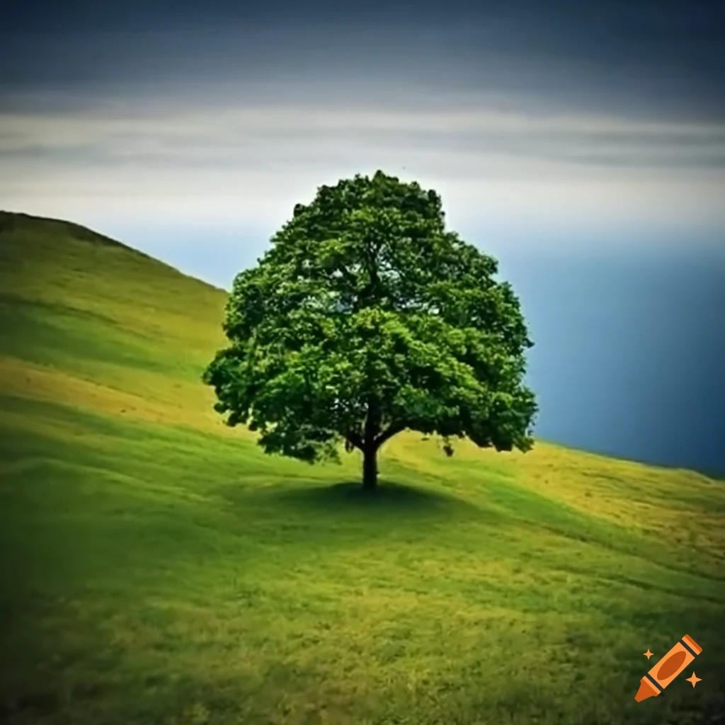 Tree on top of a hill on Craiyon