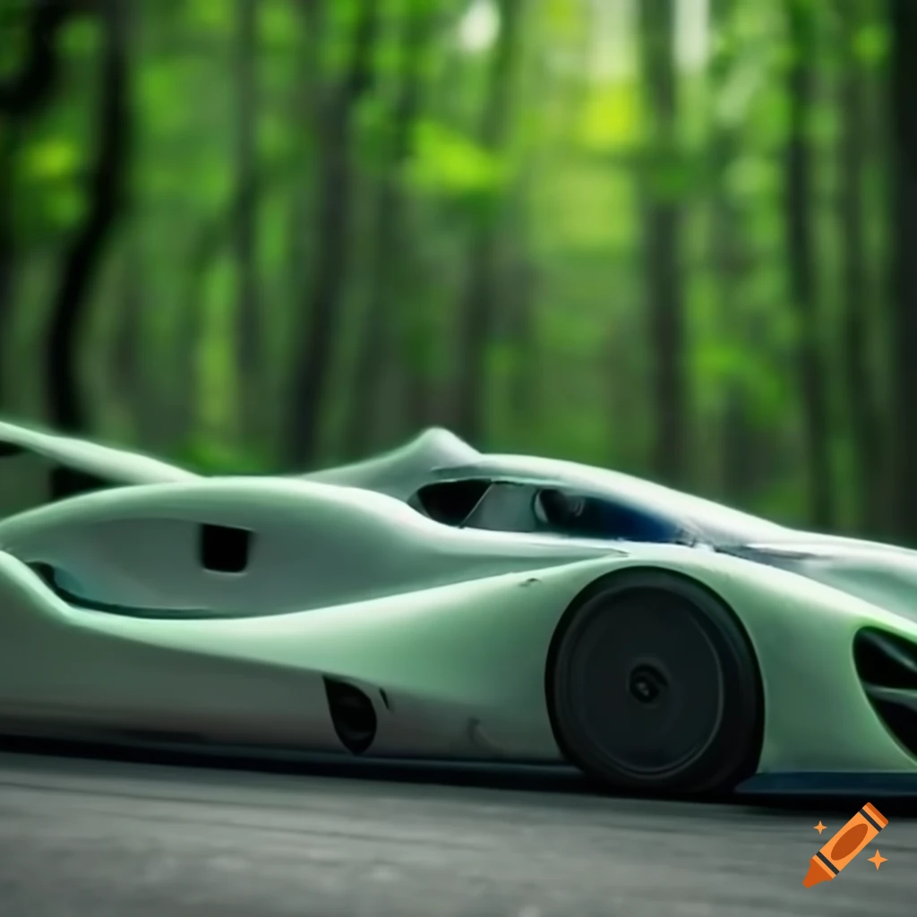 Closeup of an alien racecar on a forest road on Craiyon