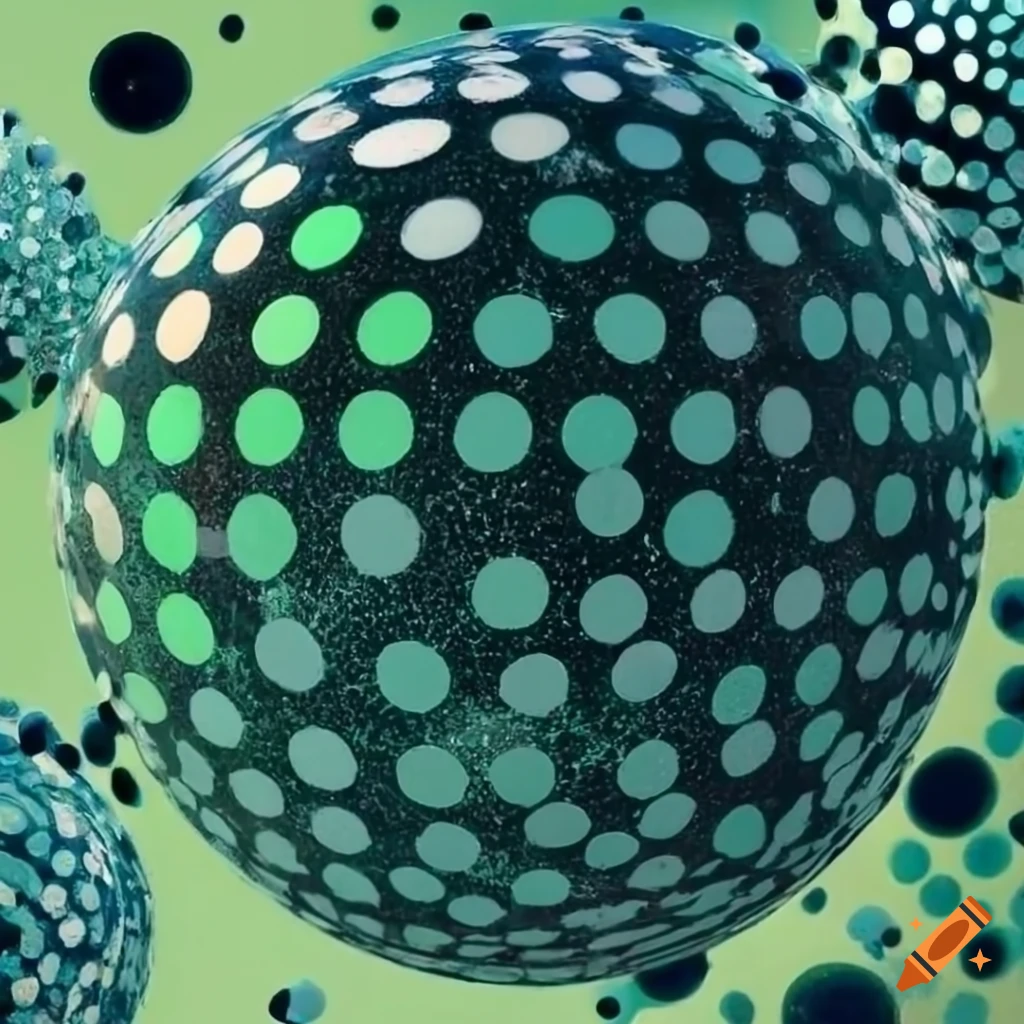 Blue and orange dots floating in a green void on Craiyon