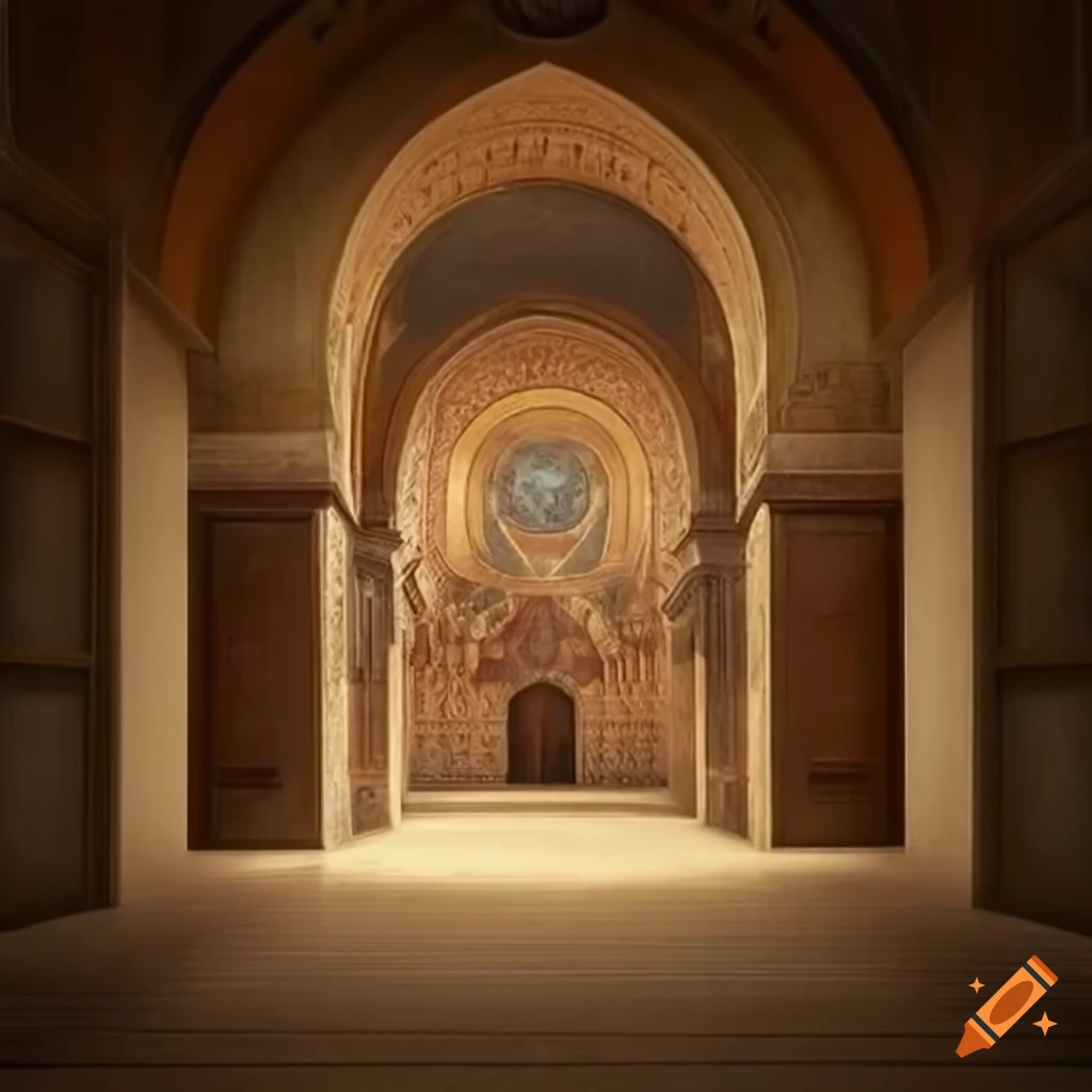 Photorealistic interior of a monastery with monks writing scripture on ...
