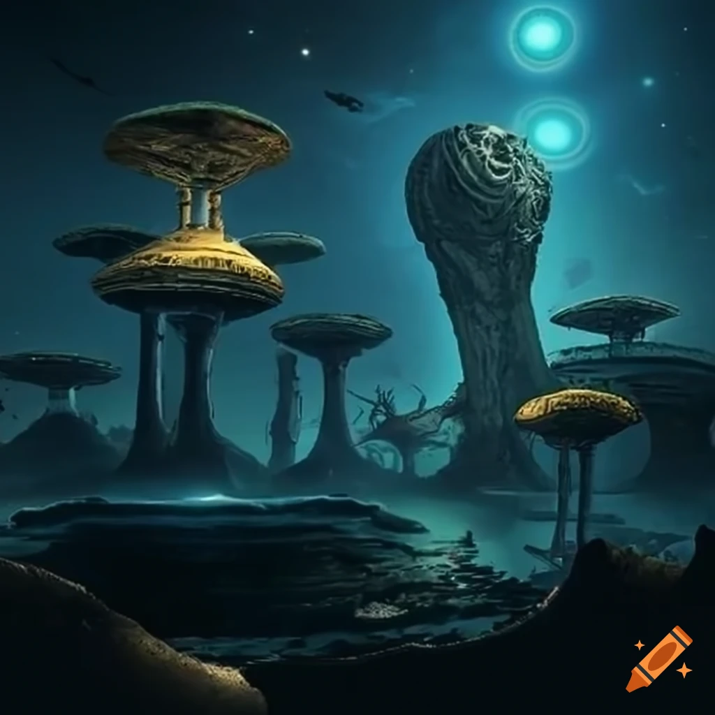 Image of an alien space colony on Craiyon