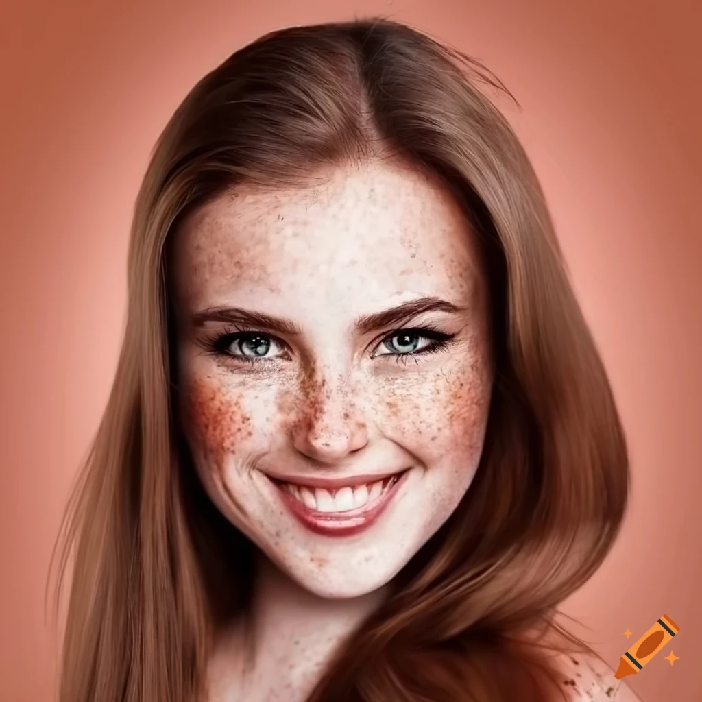 Portrait of a beautiful young woman with freckles on Craiyon