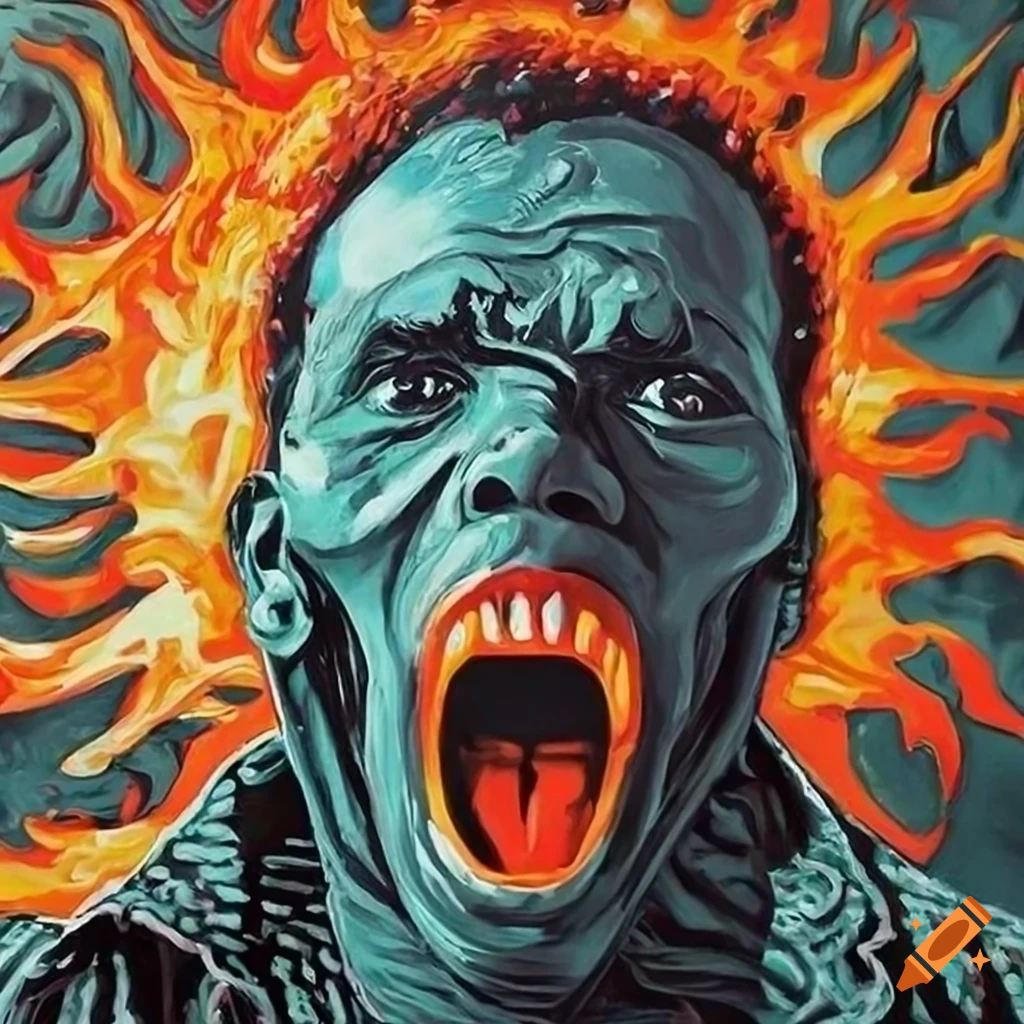 Portrait of a rapper surrounded by burning flames on Craiyon