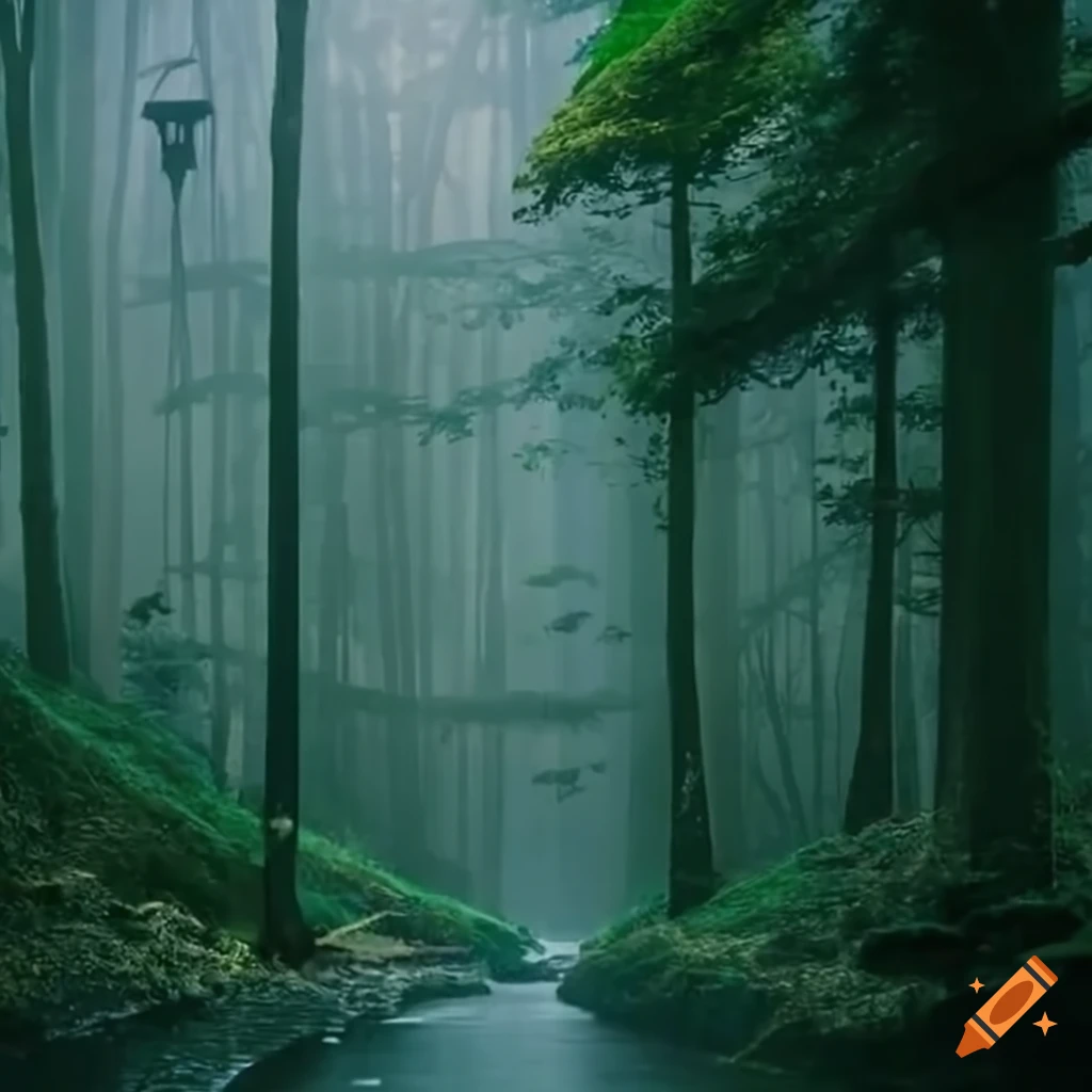 Rainy forest in a japanese city on Craiyon