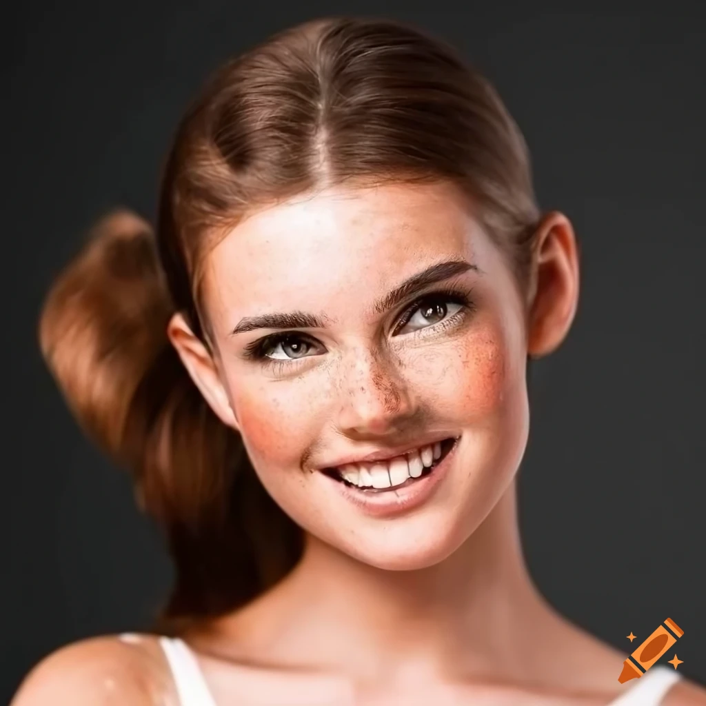 Portrait Of A Smiling Woman With Freckles On Craiyon