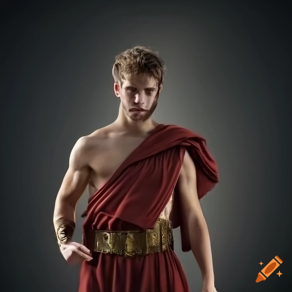 Handsome young warrior in ancient roman black attire on Craiyon