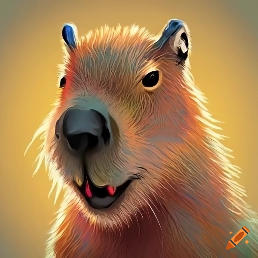 Digital painting of a smiling capybara on Craiyon