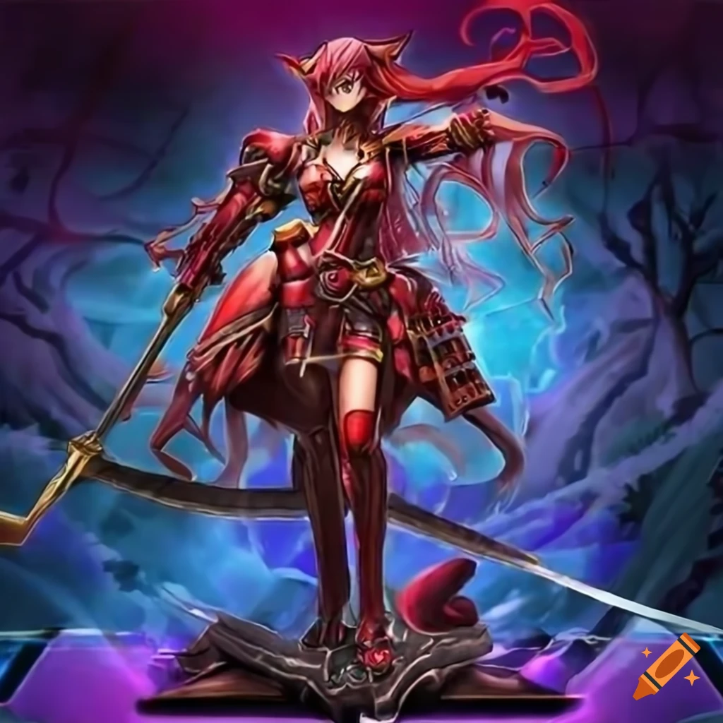 Dynamic Japanese fantasy artwork of a female samurai in Yugioh style on ...