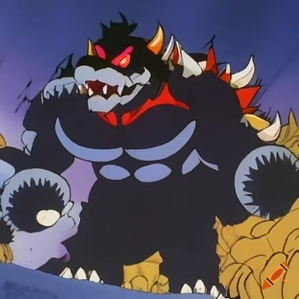 Dark and muscular bowser from 80-90's anime on Craiyon