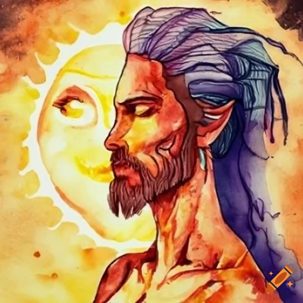 Ink drawing of a celestial god of the sun on Craiyon