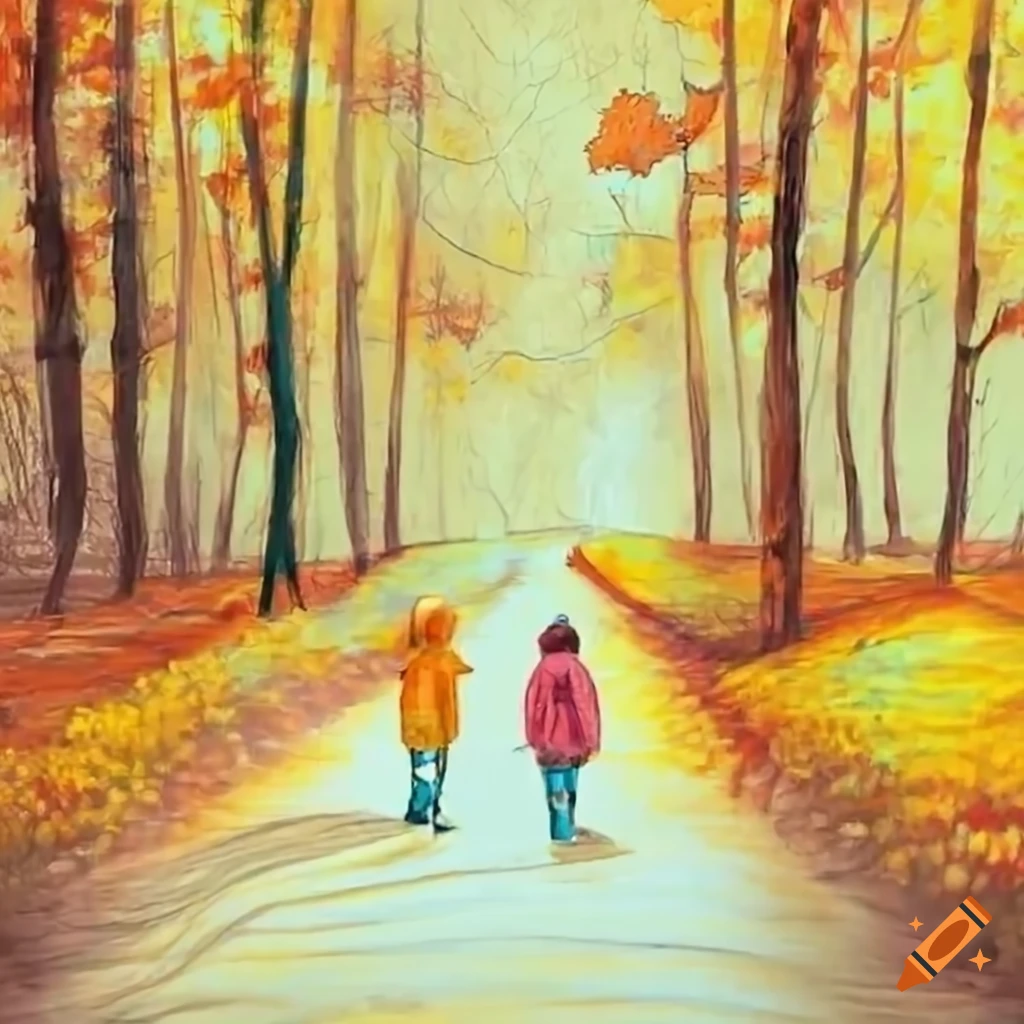 Couple walking in the autumn forest on Craiyon