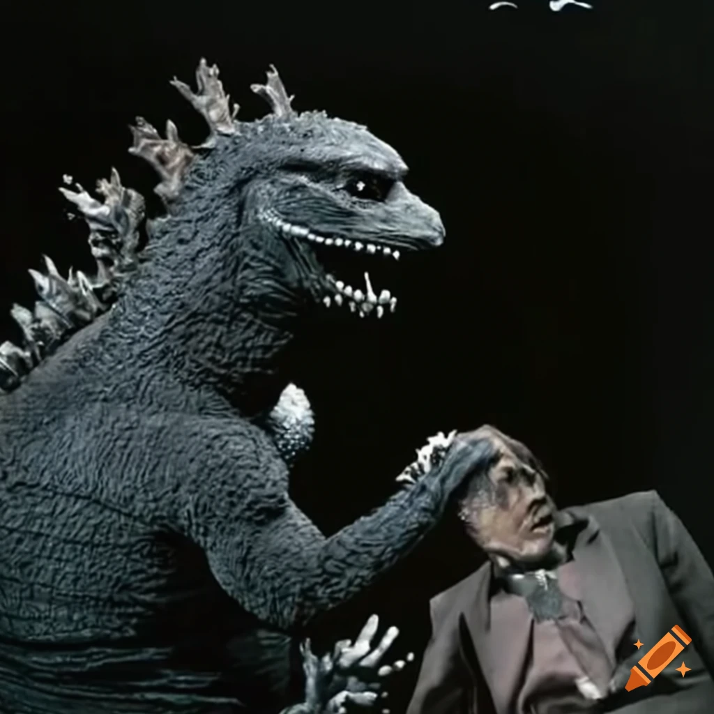 Godzilla sitting in an alley corner holding a guitar on Craiyon