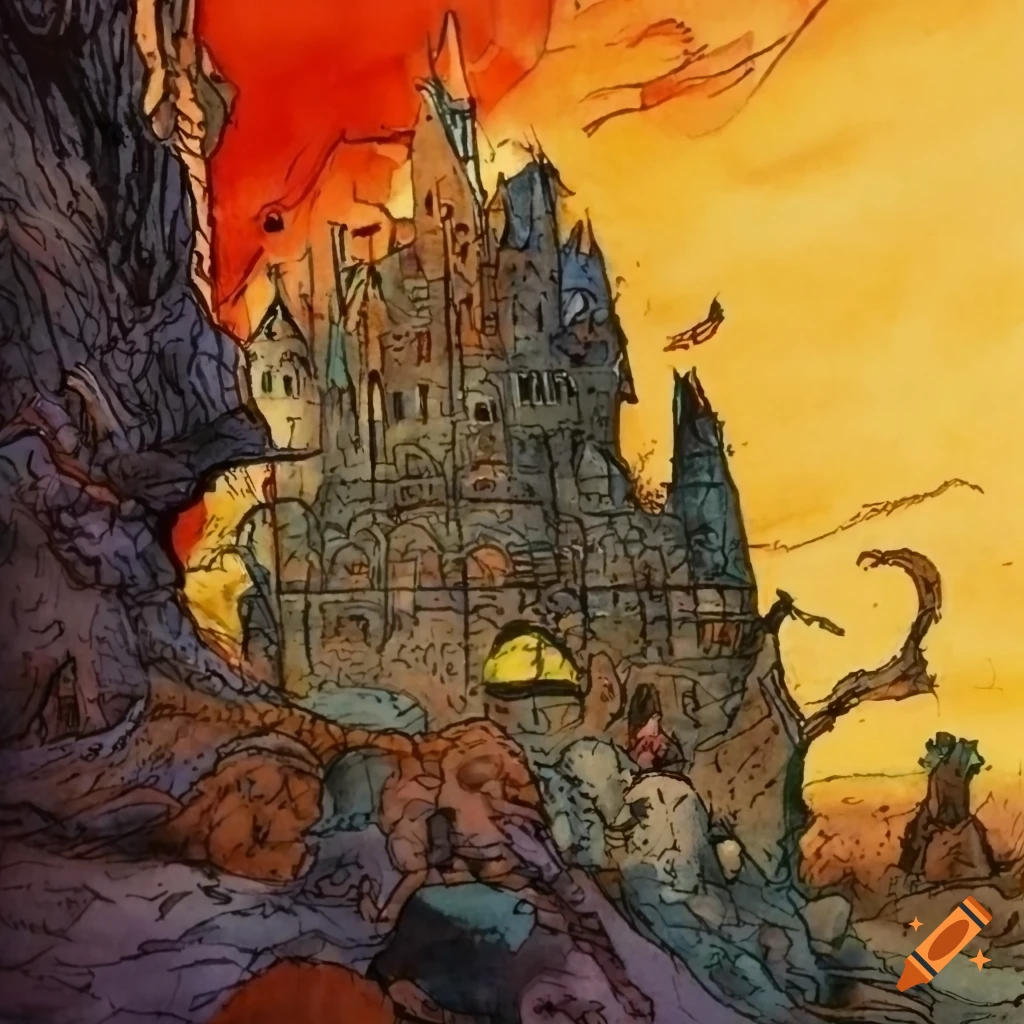 Moebius-style illustration of Hyrule castle on Craiyon